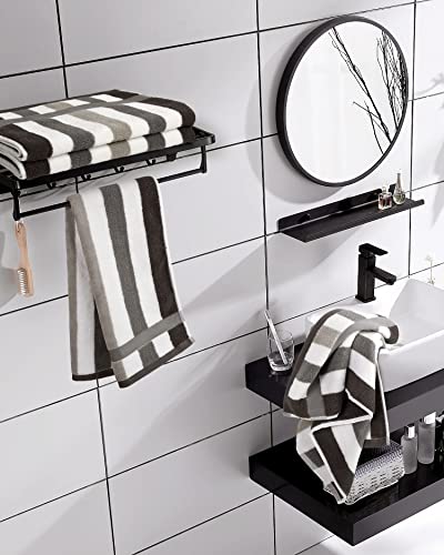 Jacquotha Quick Dry and Absorbent Hand Towels for Bathroom, Striped Hand Towel Set of 4 (Dark Grey & Light Grey 29” x 13”), Lightweight and Durable, 410 GSM