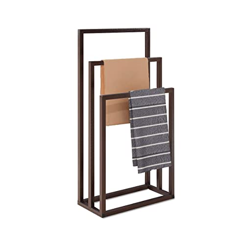 Metal Towel Racks Stand Bathroom freestanding Towel Racks for Bathroom Outdoor Towel Rack Standing Towel Rack 3 Bars Freestanding Drying Shelf Washcloths Holder Bronze