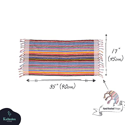 Striped Hand and Bath Towels for Bathroom | Set of 2 Hand Towels | Organic Turkish Cotton | Large Soft Plush Fluffy Absorbent Ribbed Bath Towels (Hand Towel Set, Rainbow)