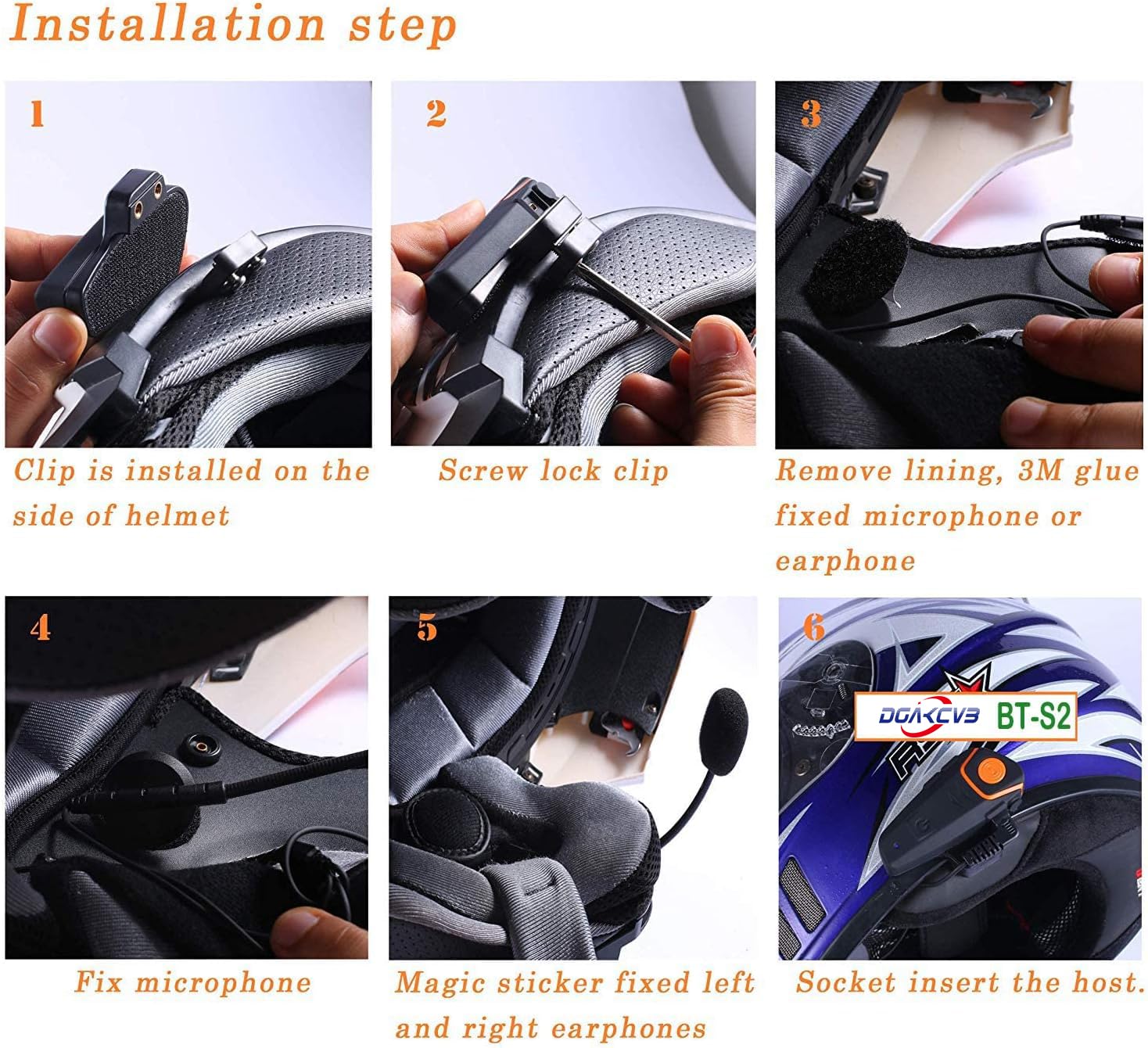 Dgakcvb Motorcycle Helmet Bluetooth Headset, BT-S2 1000m Helmet Bluetooth Intercom Up to 3 Riders Universal Communication System Headphones for Ski/ATV/Dirt Bike/Racing/Climbing(Dual)