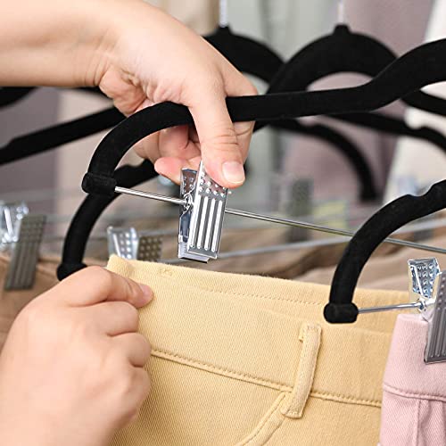 SONGMICS Industrial-Style Pipe Clothes Rack Bundle with 30 Clothes Hangers, Rolling Garment Rack with Bottom Storage Shelf, Velvet Hangers with Adjustable Clips, Black UHSR60B and UCRF12B30