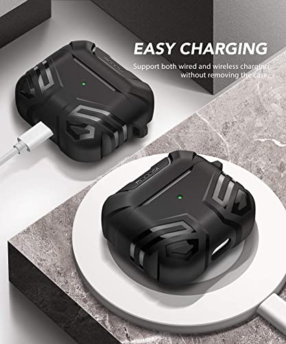 MOBOSI AirPods 3rd Generation Case 2021, Hard Shell Design Full-Body Protective Vanguard Armor Military AirPod 3 Case Cover with Keychain for AirPod Case 3rd Generation Case [LED Visible], Black