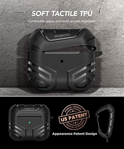 MOBOSI AirPods 3rd Generation Case 2021, Hard Shell Design Full-Body Protective Vanguard Armor Military AirPod 3 Case Cover with Keychain for AirPod Case 3rd Generation Case [LED Visible], Black