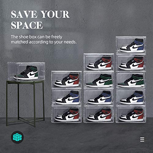 Zoknes Storage-Stackable shoe box Organizer-Containers shoe box with magnetic suction plastic transparent shoe box side shoe display box Stackable Shoe with Clear Door for Sneakers,3-pack
