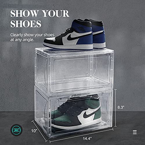 Zoknes Storage-Stackable shoe box Organizer-Containers shoe box with magnetic suction plastic transparent shoe box side shoe display box Stackable Shoe with Clear Door for Sneakers,3-pack