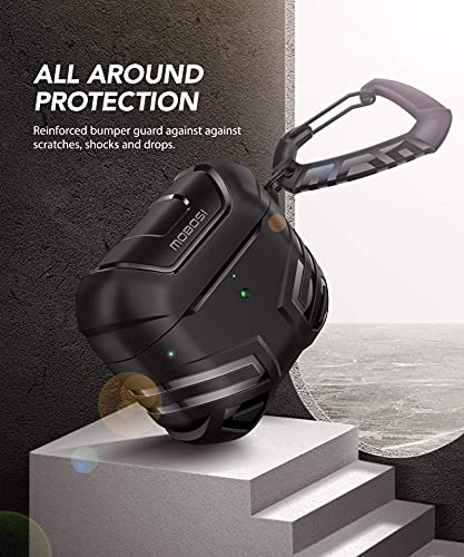 MOBOSI AirPods 3rd Generation Case 2021, Hard Shell Design Full-Body Protective Vanguard Armor Military AirPod 3 Case Cover with Keychain for AirPod Case 3rd Generation Case [LED Visible], Black