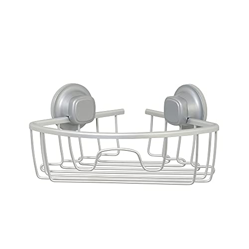 Zenna Home NeverRust PowerGrip Aluminum Suction Corner Basket shower caddy, 1-Shelf