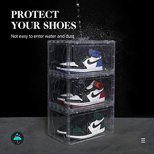 Zoknes Storage-Stackable shoe box Organizer-Containers shoe box with magnetic suction plastic transparent shoe box side shoe display box Stackable Shoe with Clear Door for Sneakers,3-pack