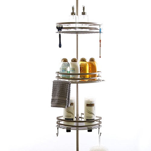 BINO Tension Pole Corner Shower Caddy - Brushed Nickel - Shower Organizer Shower Shelf Shower Rack Shower Storage Bathroom Caddy Shower Corner Shelf Shower Shelves Shower Caddy Corner Shower Shelf