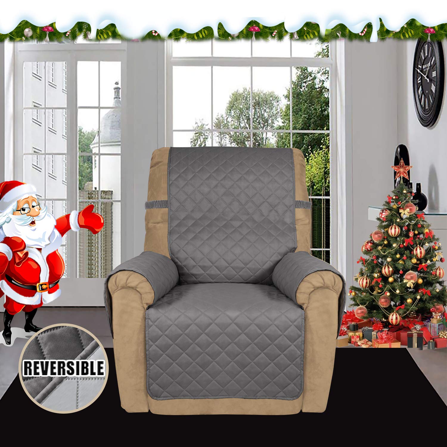 Easy-Going Recliner Sofa Slipcover Reversible Sofa Cover Water Resistant Couch Cover Furniture Protector with Elastic Straps for Pets Kids Children Dog Cat (Recliner, Gray/Light Gray)