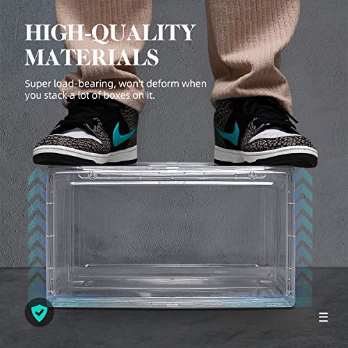 Zoknes Storage-Stackable shoe box Organizer-Containers shoe box with magnetic suction plastic transparent shoe box side shoe display box Stackable Shoe with Clear Door for Sneakers,3-pack