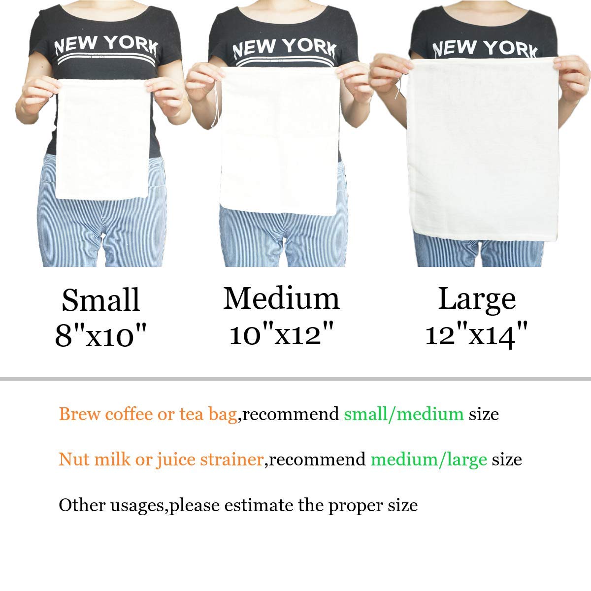 Cheesecloth Bags for Straining,Reusable Cold Brew Coffee Cheese Cloths Strainer,Large Nut Milk Tea Juice Bag,100% Natural Cotton Fine Mesh Filter Bags(Large,4 Pack)