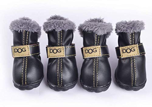 PIHAPPY Warm Winter Little Pet Dog Boots Skidproof Soft Snowman Anti-Slip Sole Paw Protectors Small Puppy Shoes 4PCS (S, Black)