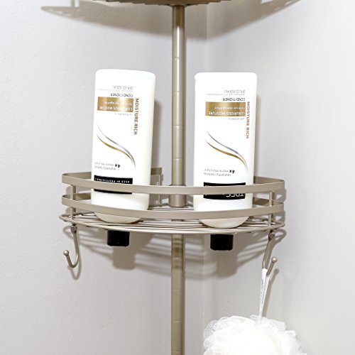 BINO Tension Pole Corner Shower Caddy - Brushed Nickel - Shower Organizer Shower Shelf Shower Rack Shower Storage Bathroom Caddy Shower Corner Shelf Shower Shelves Shower Caddy Corner Shower Shelf