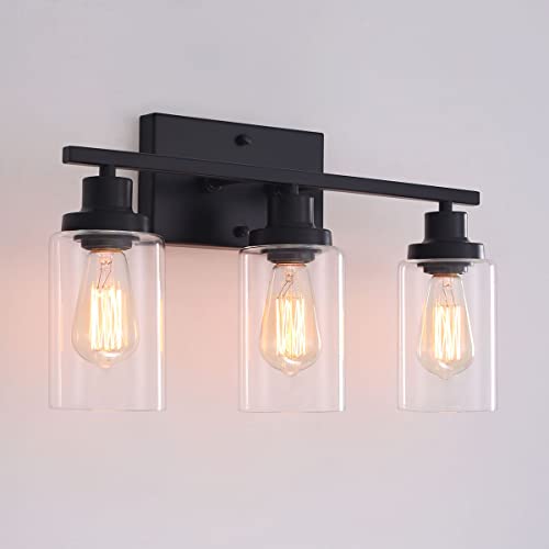 GZBEINI 3 Lights Bathroom Vanity Light Fixture Black Vanity Light Fixtures for Bathroom Above Mirror Modern Wall Sconce Light Fixture,3 Vanity Lights for Bathroom Over Mirror