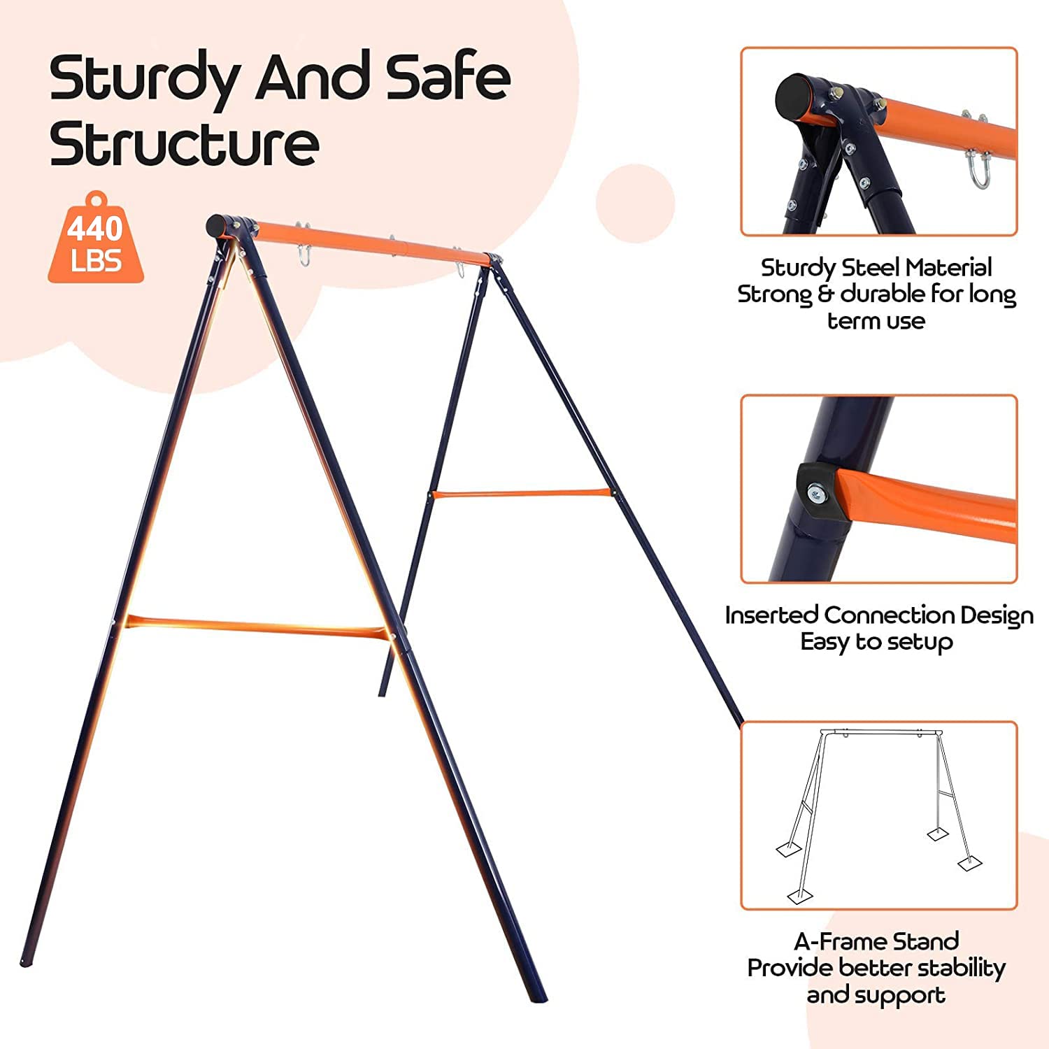ZENY Swing Stand Frame, Heavy Duty A Frame Swing Set for Kids Adults, Weight Capacity 440lbs, Hammock Chair Stand