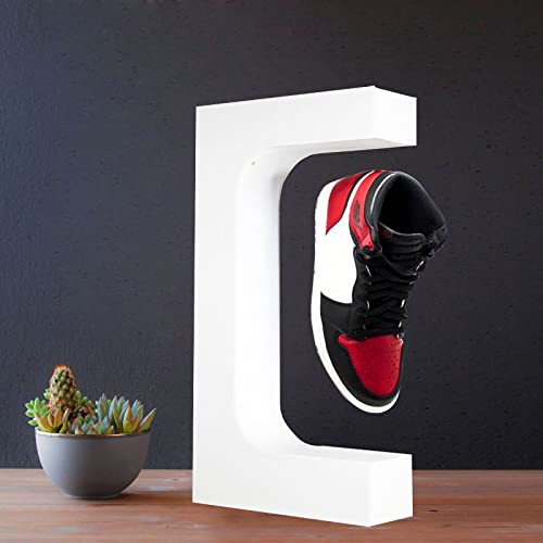FloatGo Levitating Sneaker Display Magnetic Floating Shoe Stand Magnet Levitation Acrylic Holder Rotation Shelf Spinning Shoe Rack with LED Light Fit Yeezys for Gift Decoration (White)