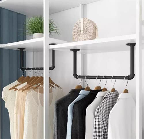 Industrial Pipe Clothing Rack - 38 inch Clothes rack, Wall Mounted Clothes Rack - Closet Rod, Industrial Pipe Style Rolling Garment Rack with Shelf, for Bedroom, Laundry Room