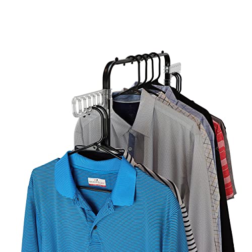 7Penn Hanging Clothes Rack with Shelves - Rolling Storage Laundry Cart with Hanging Bar, Portable Clothing Rack with Wheels - Bedroom Metal Wardrobe Storage - Rolling Garment Rack with Shelves