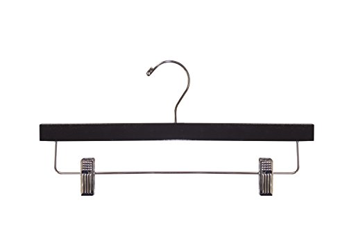 NAHANCO 2214RCCH 14â Wooden Skirt Slack Hangers with Chrome Hardware Black (Pack of 100)