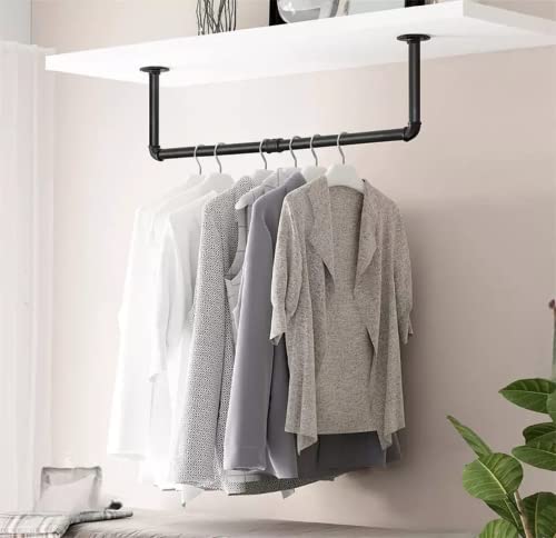 Industrial Pipe Clothing Rack - 38 inch Clothes rack, Wall Mounted Clothes Rack - Closet Rod, Industrial Pipe Style Rolling Garment Rack with Shelf, for Bedroom, Laundry Room