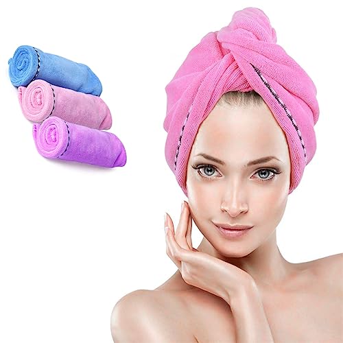YesTree 3 Pack Microfiber Hair Towel Wrap for Women, 11 inch * 26 inch Fast Drying Hair Turban Soft, Anti Frizz Hair Wrap Towels for Drying Curly, Long & Thick Hair (Rose Red & Blue & Purple)