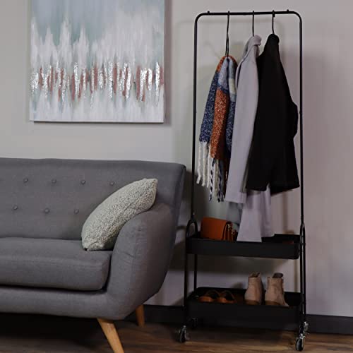 7Penn Hanging Clothes Rack with Shelves - Rolling Storage Laundry Cart with Hanging Bar, Portable Clothing Rack with Wheels - Bedroom Metal Wardrobe Storage - Rolling Garment Rack with Shelves