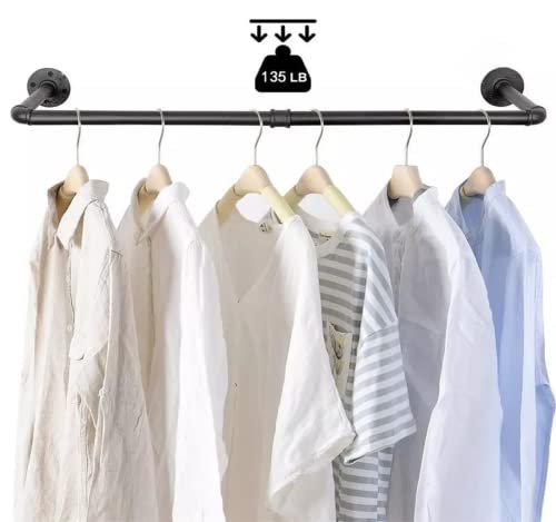 Industrial Pipe Clothing Rack - 38 inch Clothes rack, Wall Mounted Clothes Rack - Closet Rod, Industrial Pipe Style Rolling Garment Rack with Shelf, for Bedroom, Laundry Room