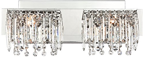 Possini Euro Design Hanging Crystal Modern Wall Light Chrome Silver Metal Hardwired 16 1/2" Wide 2-Light Fixture Mounted Strand and Prisms for Bathroom Vanity Mirror House Home Hallway Room Decor