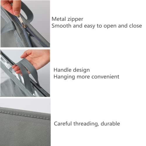 HAN SHENG 4 Pcs Clear Handbag Storage Organizer Bag Collection Storage Holder Dust Cover Bags Transparent Purse Protector Storage Bag with Zipper and Handle for Closet Shelf (Grey)