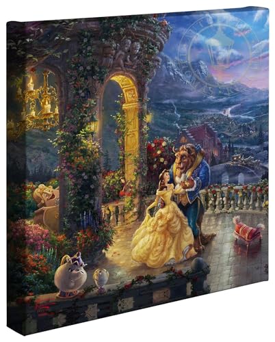 Thomas Kinkade Disney Beauty and the Beast Dancing in the Moonlight Gallery Wrapped Canvas Art | Frameless Wall Art Decor | Certificate of Authenticity Included, 14" x 14"