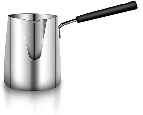 Turkish Coffee Pot, Stainless Steel Milk and Coffee Warmer, Ibrik Cezve Arabic Briki Coffee Pot, Chocolate and Butter Melting Pot with Heat Resistant Handle, 20 OZ, 600 ML