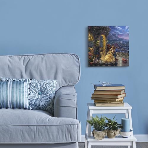 Thomas Kinkade Disney Beauty and the Beast Dancing in the Moonlight Gallery Wrapped Canvas Art | Frameless Wall Art Decor | Certificate of Authenticity Included, 14" x 14"