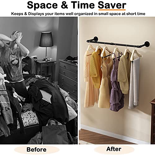 UlSpeed Clothes Racks Wall Mounted, 38.4in Industrial Pipe Clothing Rack 1 Set+ 2 Sets, Sturdy Hanging Clothes Racks