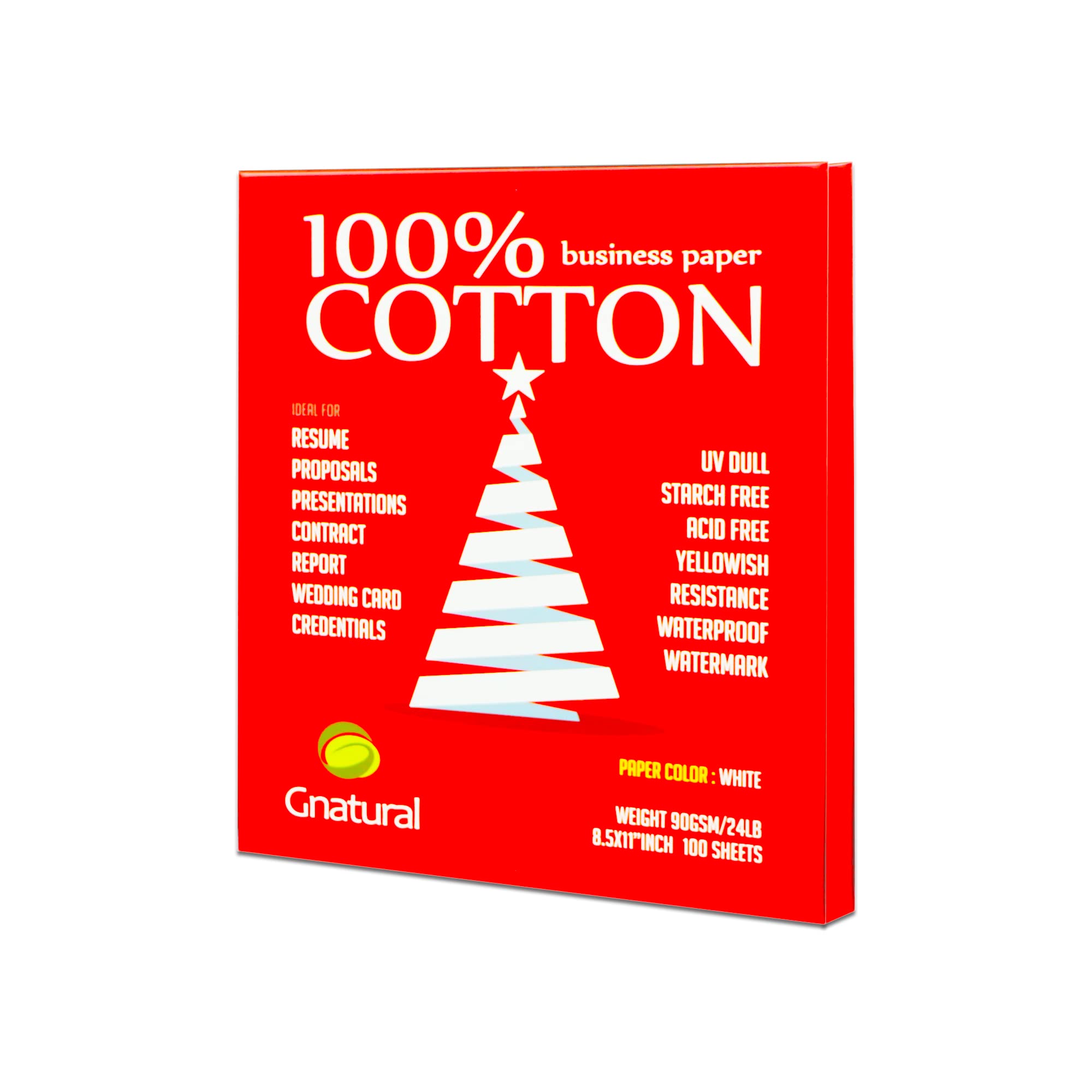 100% Cotton Paper,8.5 x 11 inch Business Paper, 24lb Inkjet Laser Printing Paper, White Color Waterproof Watermark Paper - 100 Sheets Low Starch