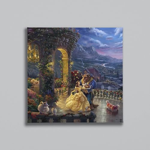 Thomas Kinkade Disney Beauty and the Beast Dancing in the Moonlight Gallery Wrapped Canvas Art | Frameless Wall Art Decor | Certificate of Authenticity Included, 14" x 14"