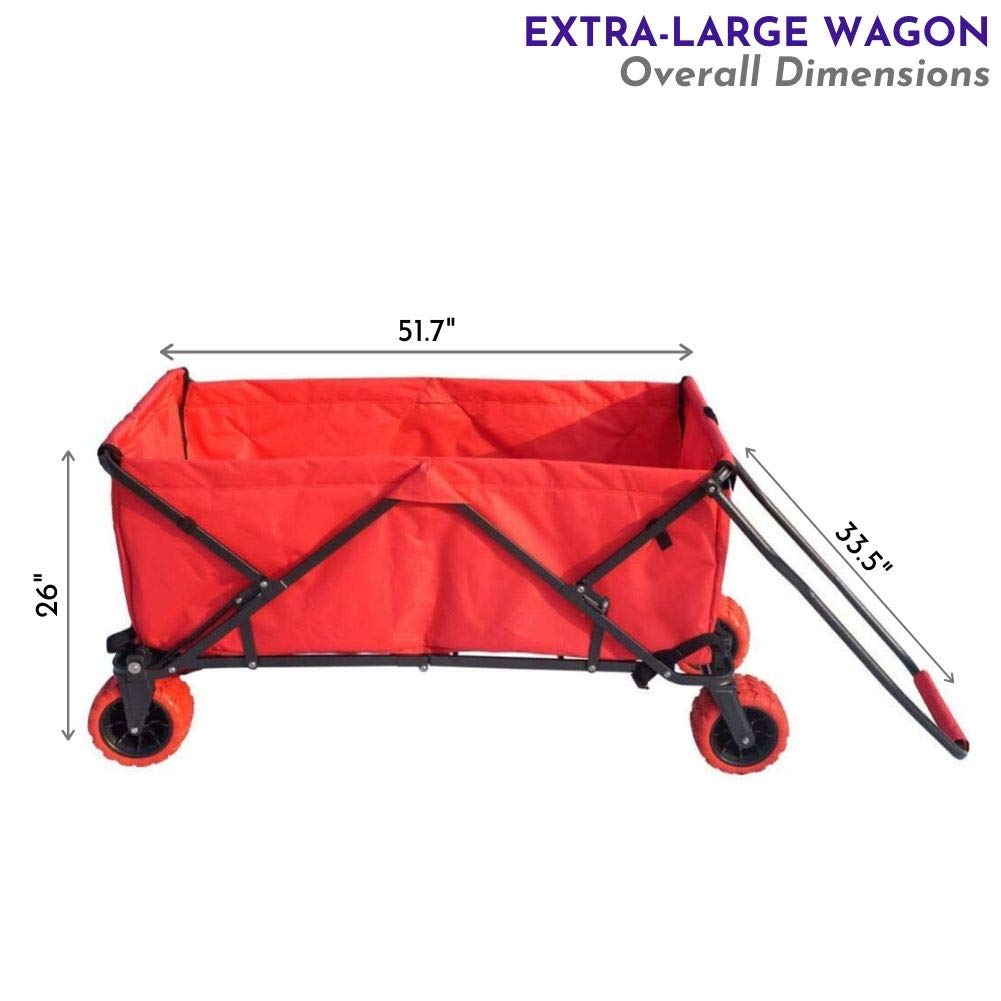 Impact Canopy Folding Collapsible Utility Wagon, Extra-Large Wagon with All-Terrain Wheels, Red