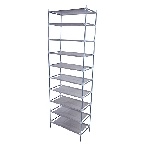 JASOYA Simple Assembly 10 Tiers Non-woven Fabric Shoe Rack,fashionble and convenient design, Gray