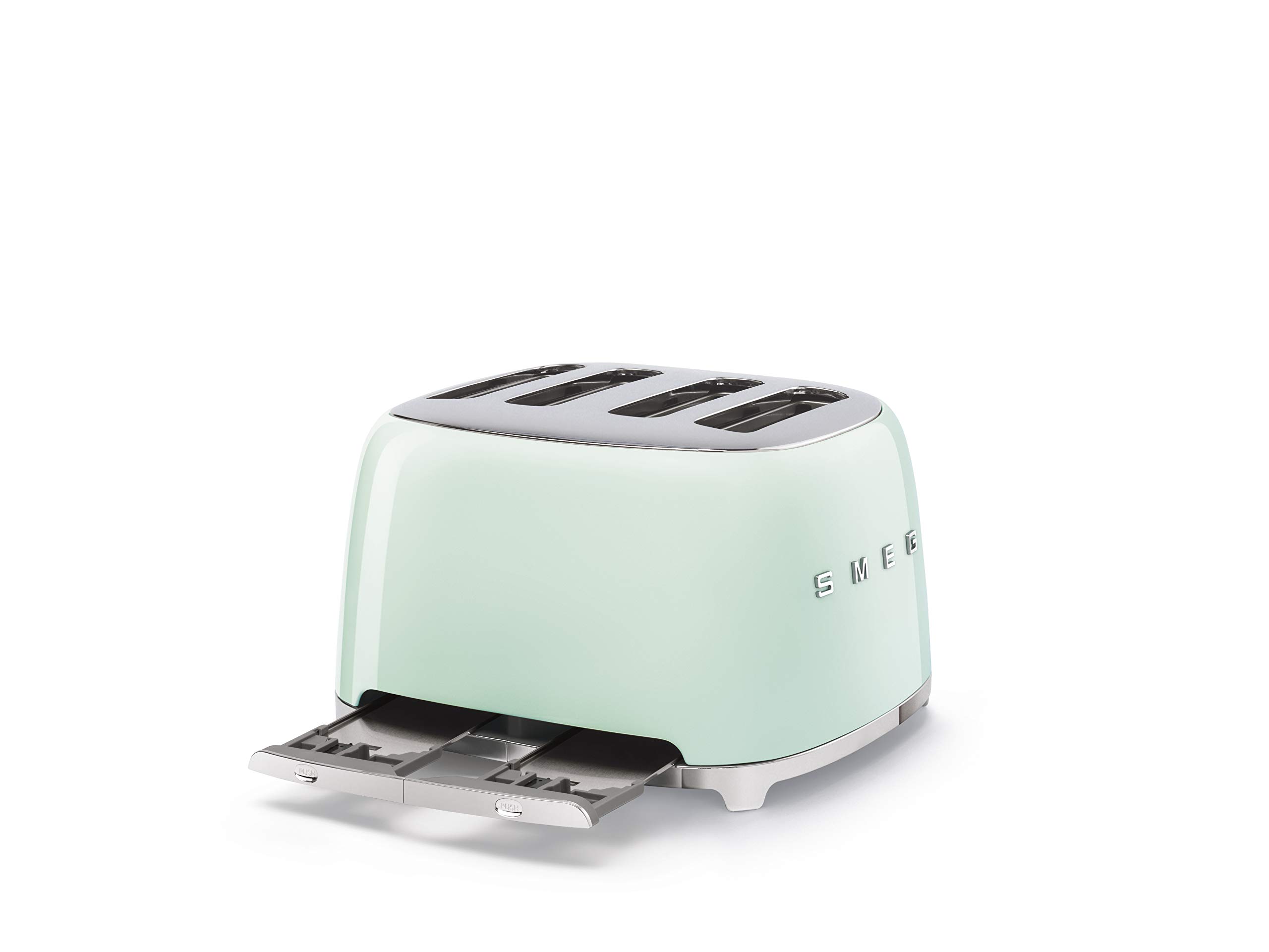 Smeg 50's Style Retro Aesthetic 4 Slice Toaster 6 Presets Extra Wide Slots Pastel Green TSF03PGUS
