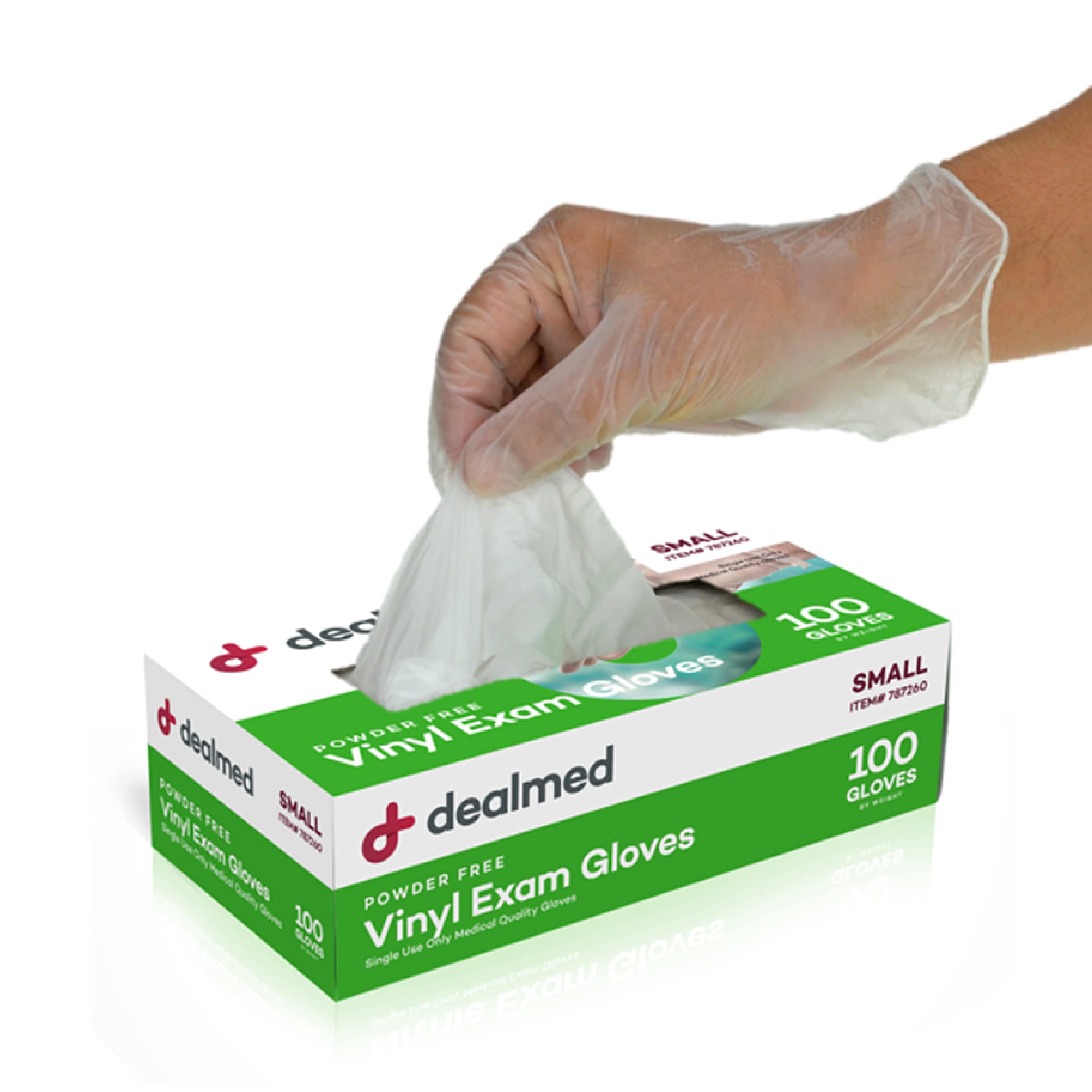 Dealmed Vinyl Exam Gloves – 100 ct. Small Medical Gloves, Disposable Gloves, Non-Irritating Latex Free Gloves for a First Aid Kit and Medical Facilities