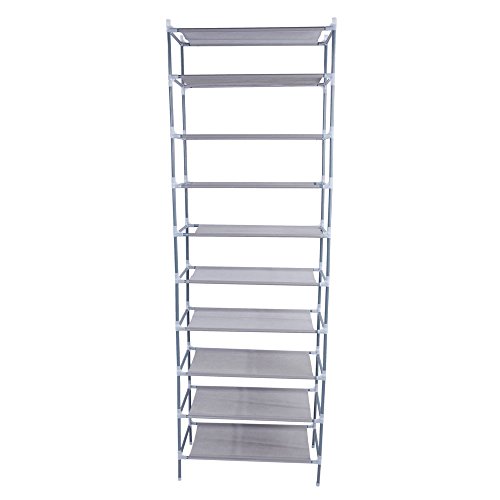 JASOYA Simple Assembly 10 Tiers Non-woven Fabric Shoe Rack,fashionble and convenient design, Gray