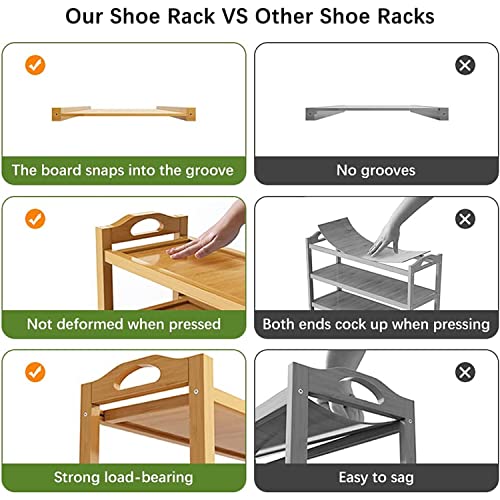 JAPIIM 4-Tier Free Standing Shoe Racks, Practical Storage Shelves, Storage Racks, Free Standing Shoe Racks for Bedroom Hallway Closets (Bamboo Panels)