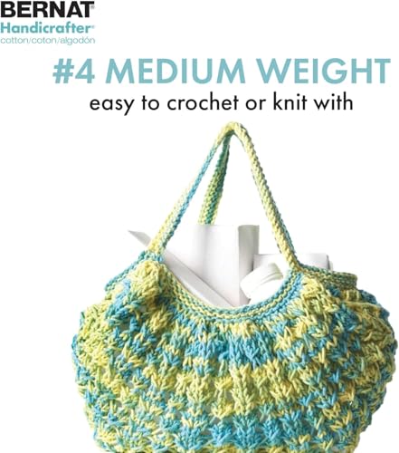 Bernat Handicrafter Cotton Yarn, Gauge 4 Medium Worsted, Blue Camo