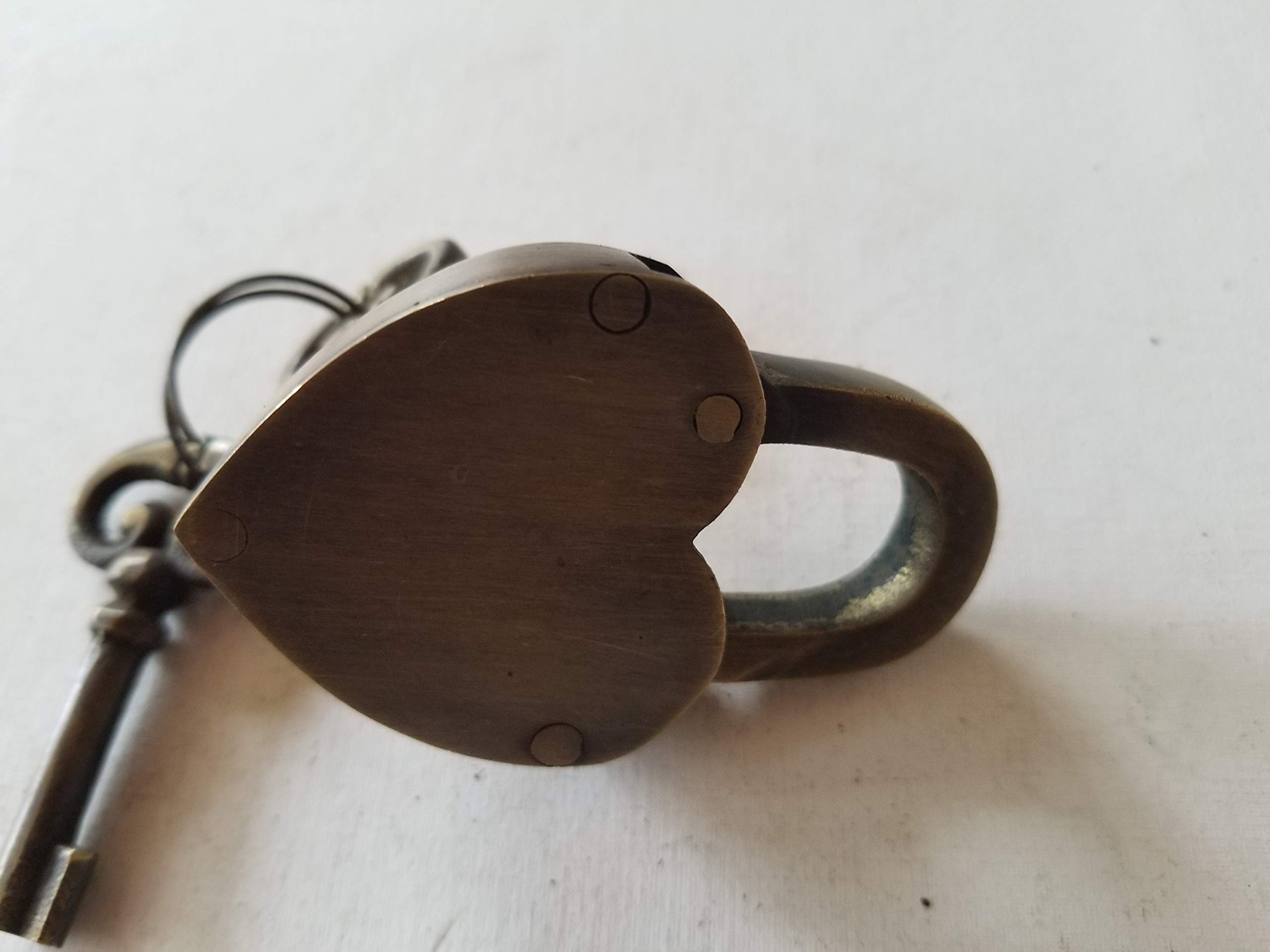 VTG. Small Love Valentines Paris Heart Lock w 2 Skeleton Keys Brass 2 5/8" #L8