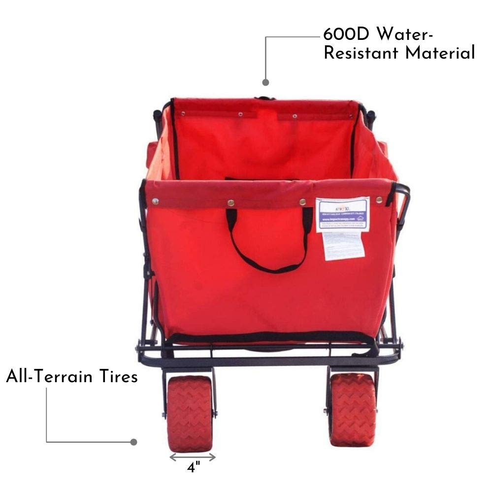 Impact Canopy Folding Collapsible Utility Wagon, Extra-Large Wagon with All-Terrain Wheels, Red