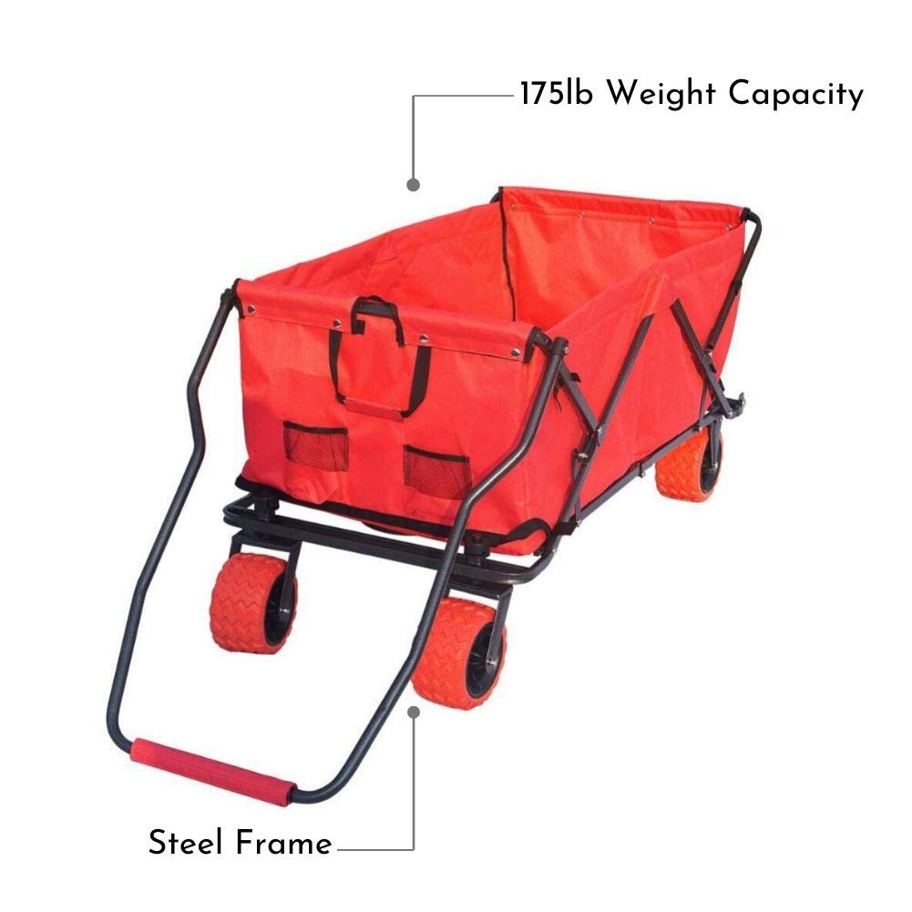 Impact Canopy Folding Collapsible Utility Wagon, Extra-Large Wagon with All-Terrain Wheels, Red