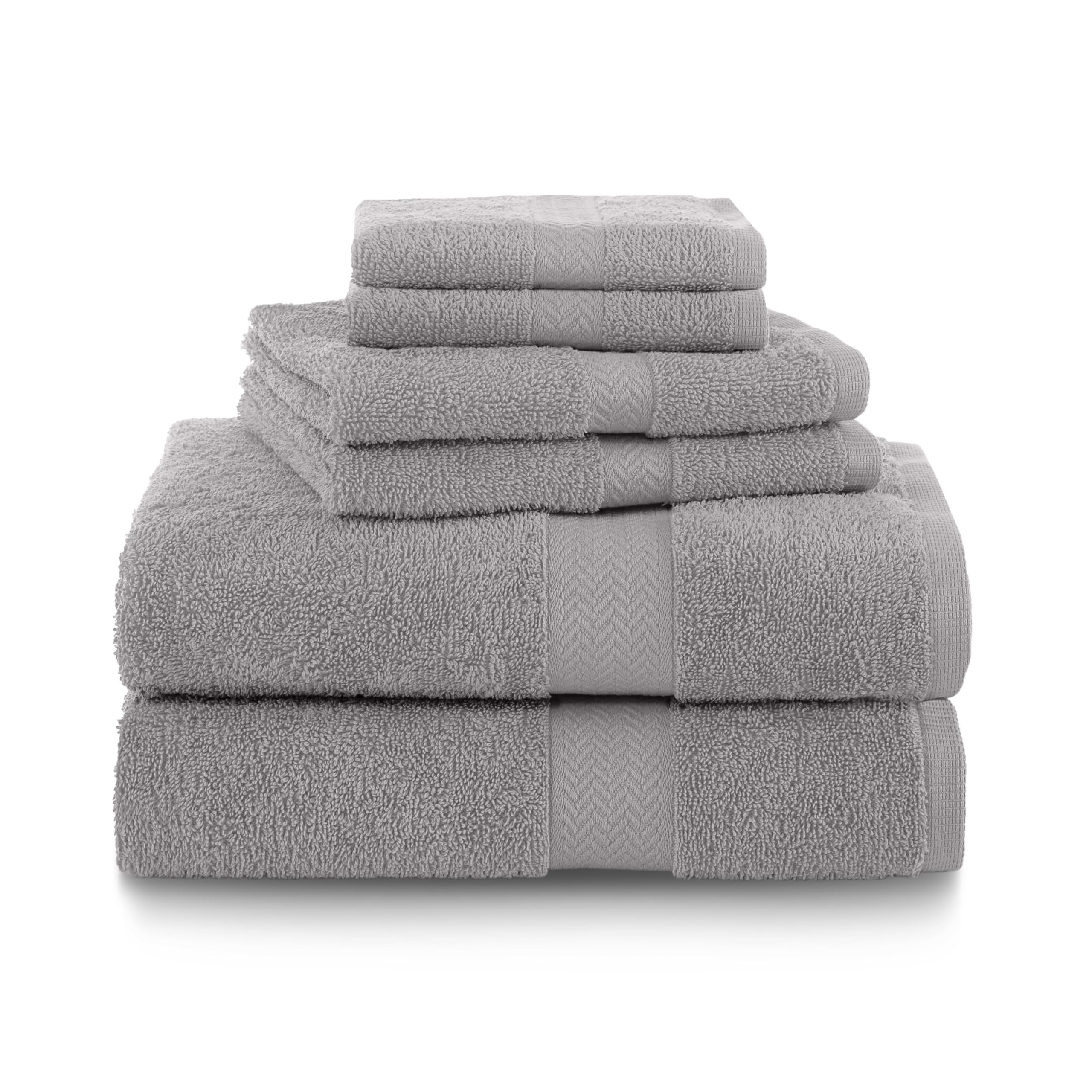Martex 6-Piece Luxury 100% Cotton Towel Set | Quick Dry | Super Absorbent | Super Soft 100% Ringspun Cotton Towels | 2 Bath Towels | 2 Hand Towels | 2 Wash Cloths | Silver