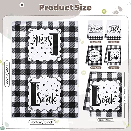 Rumia 4PCS Plaid Bathroom Hand Towels Black White Buffalo Plaid Farmhouse Bathroom Hand Towel Relax Soak Unwind Breathe Kitchen Dish Hand Towel Bath Towels Decorative Set for Bathroom Restroom Decor