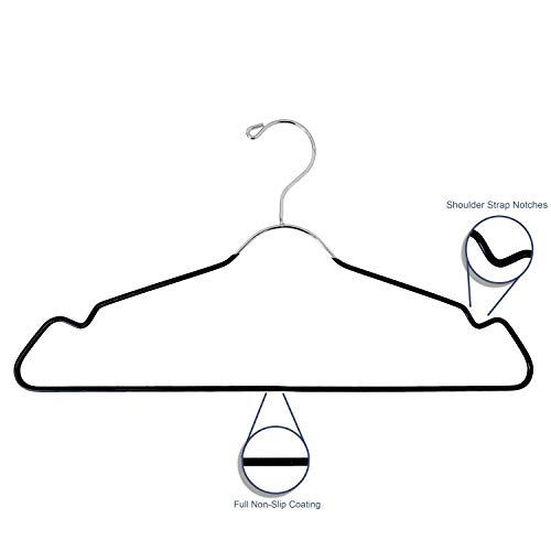 USTECH Metal Space Saving Clothes Hangers | Trouser Bar with Shoulder Notch Thin Hangers Perfect for Coat, Suit, and Pants | Non-Slip Coating and Large Hook for Added Safety | Pack of 24