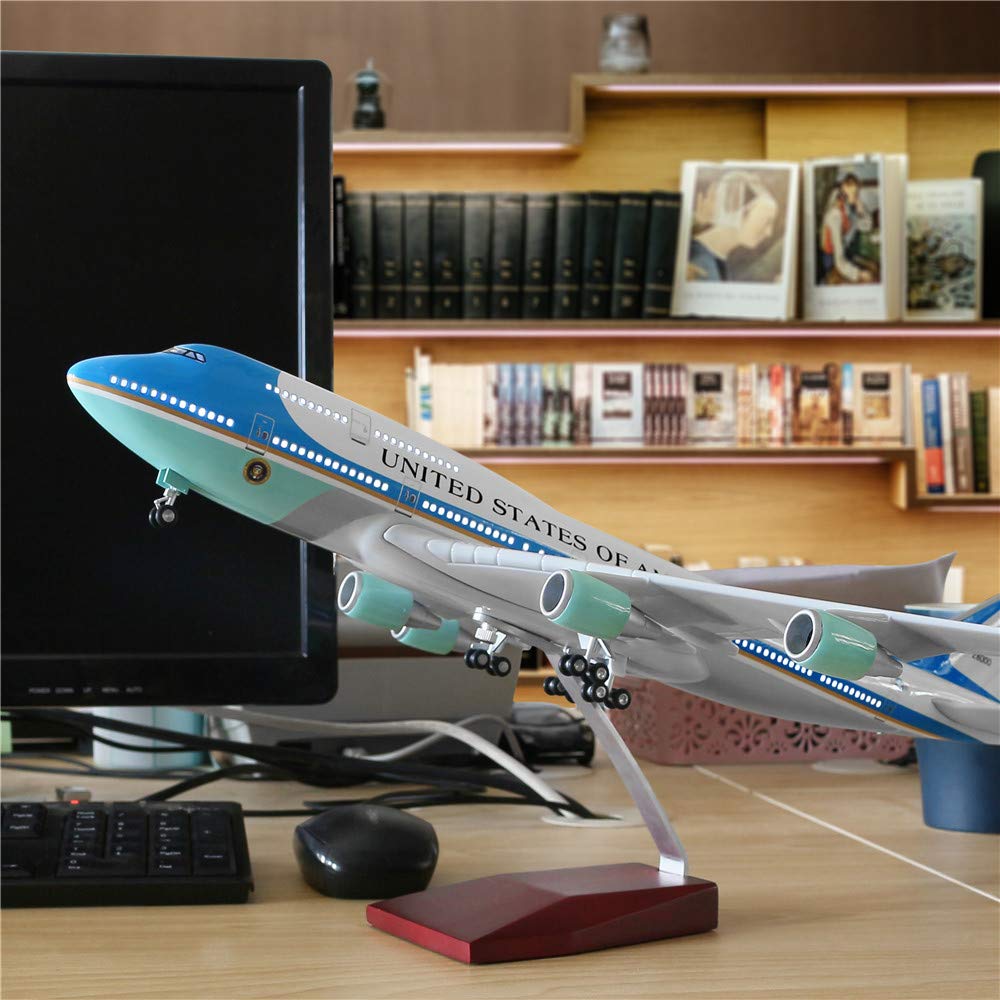 24-Hours 18β 1:130 Scale Model Jet United States Air Force One Plane B747 Model Planes Kits Display Diecast Airplane for Adults with LED Light(Touch or Sound Control)